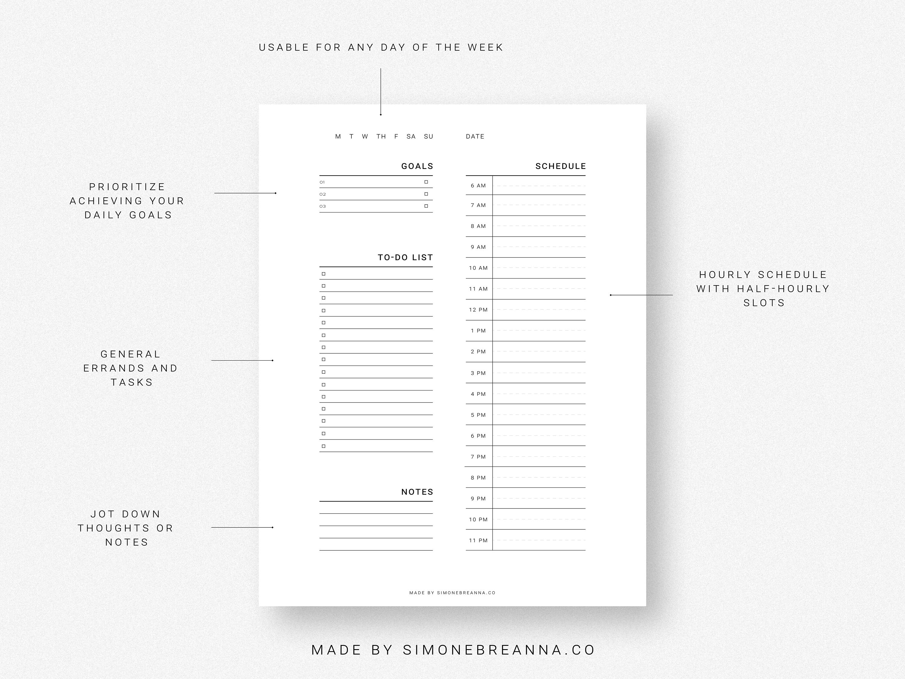 Minimalist Daily Planner Printable, Daily to Do List for Work/home ...