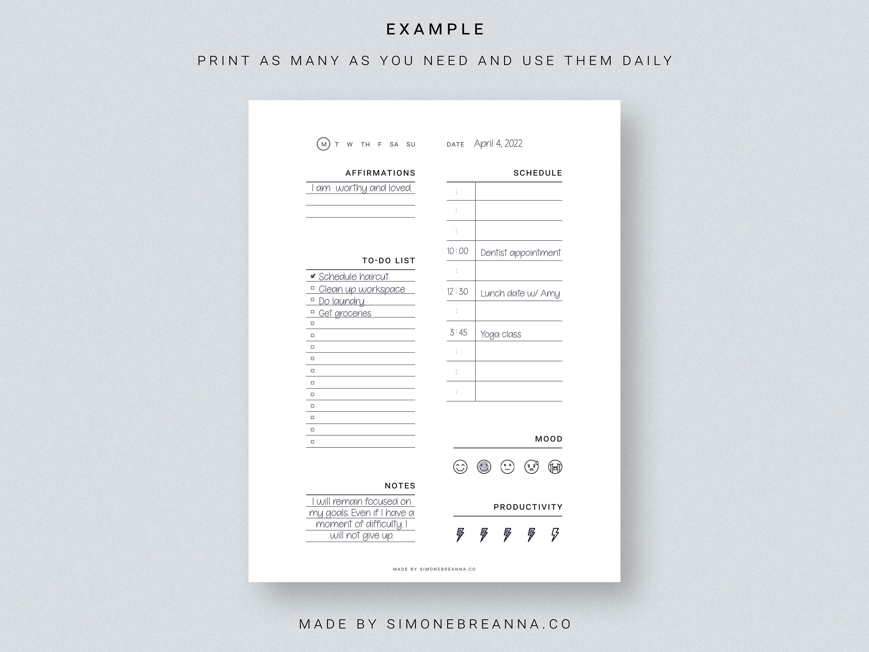 Minimalist Daily Planner Printable, Daily to Do List for Work/home ...