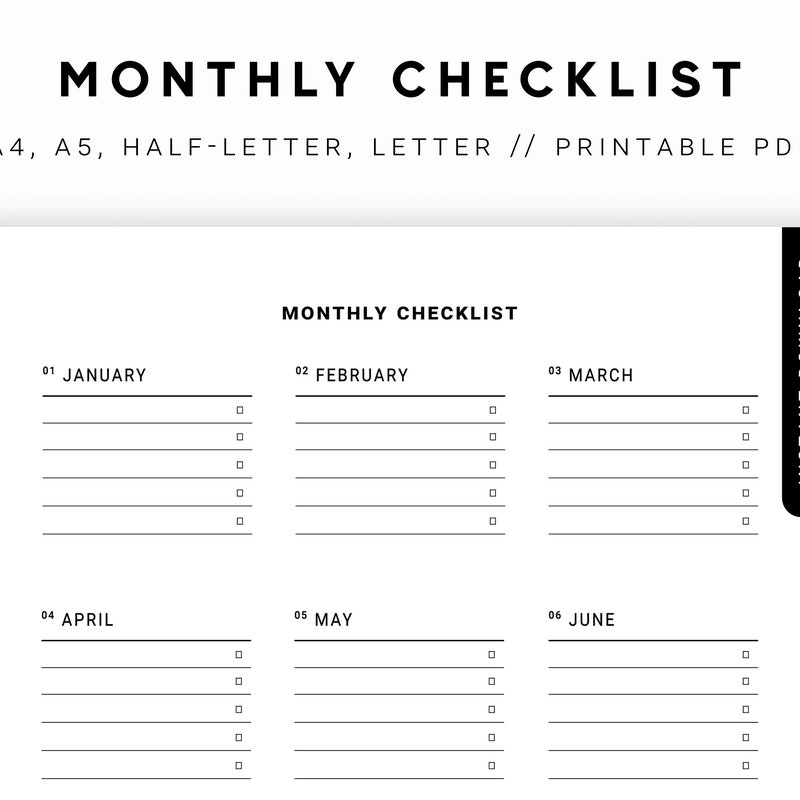 Monthly Checklist - Etsy