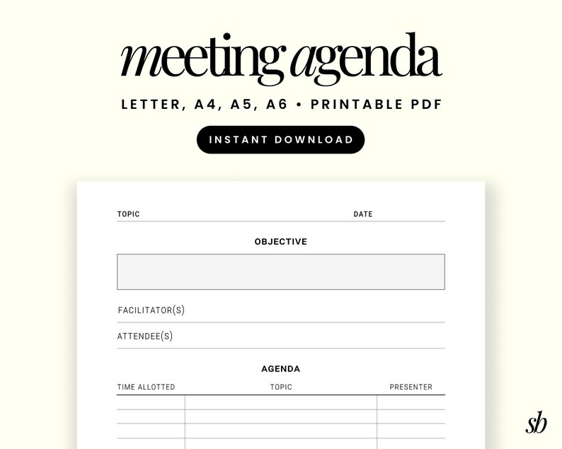 Meeting Agenda Printable PDF Template, Business Meeting Schedule ...