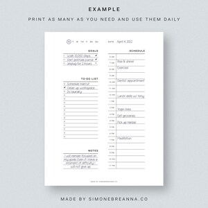 Minimalist Daily Planner Printable, Daily to Do List for Work/home ...