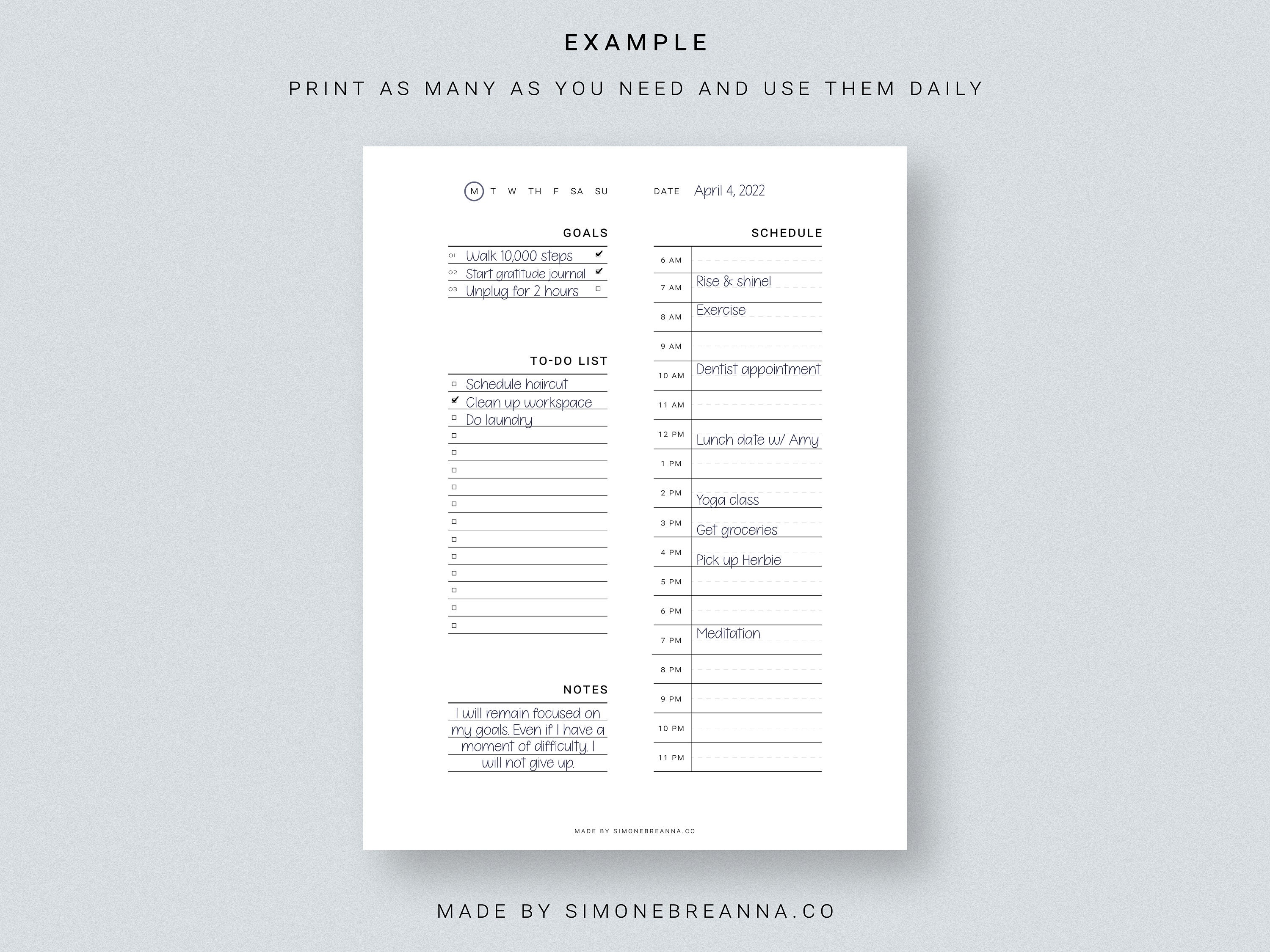 Minimalist Daily Planner Printable, Daily to Do List for Work/home ...