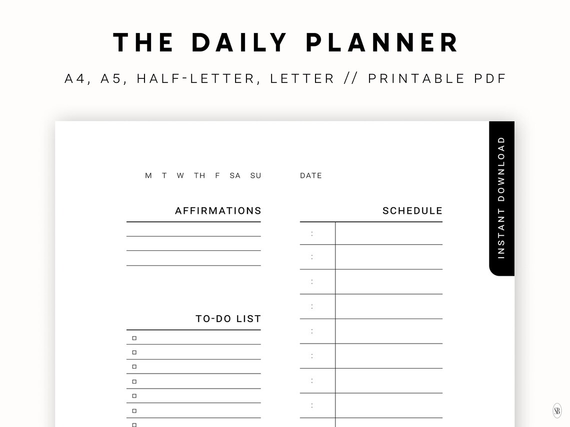 Minimalist Daily Planner Printable, Daily to Do List for Work/home ...