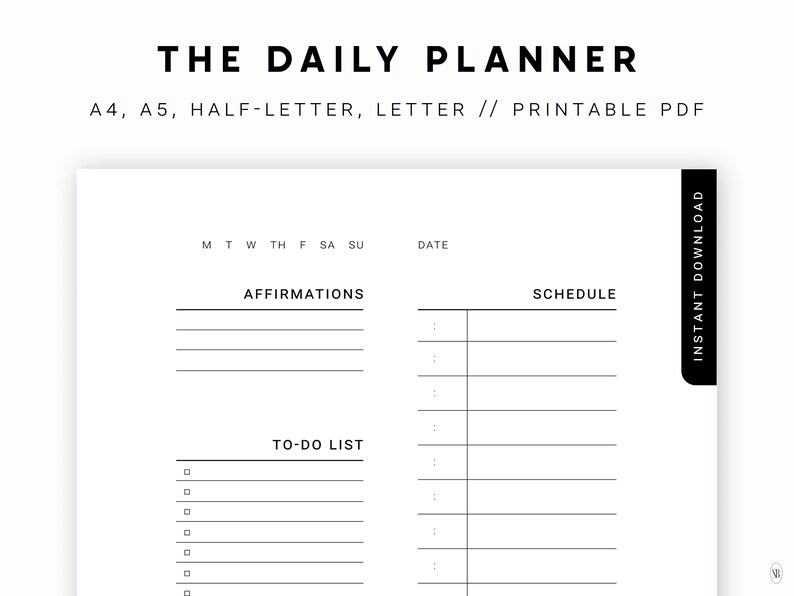 Minimalist Daily Planner Printable, Daily to Do List for Work/home ...