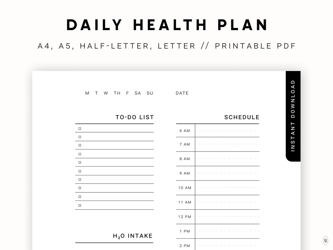 Daily Health Planner Printable, Daily to Do List for Work/home ...