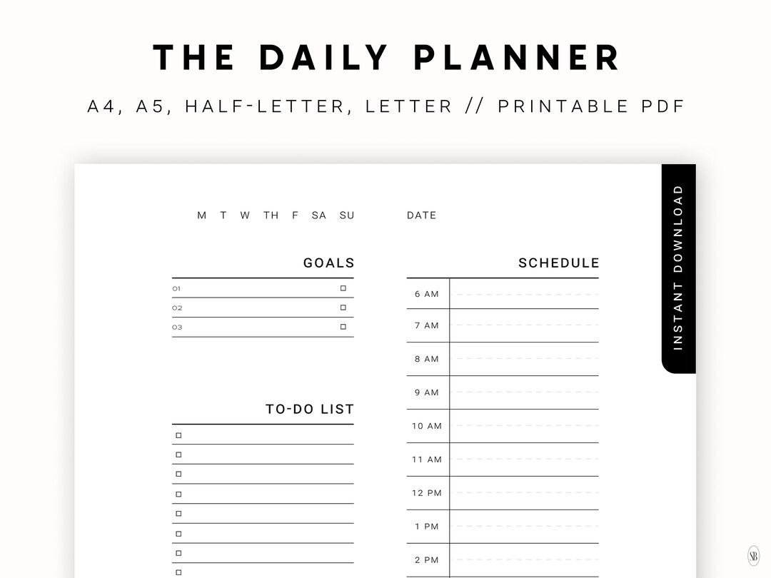 Minimalist Daily Planner Printable, Daily to Do List for Work/home ...