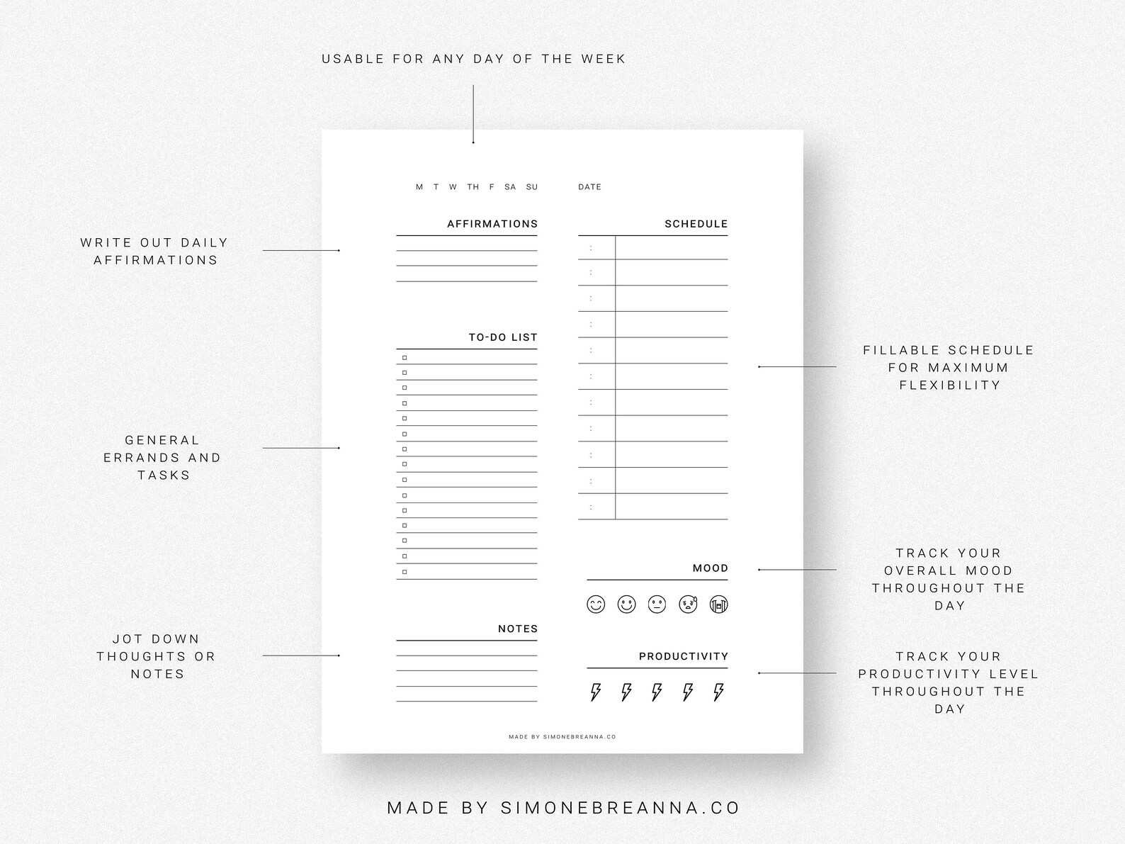 Minimalist Daily Planner Printable, Daily to Do List for Work/home ...