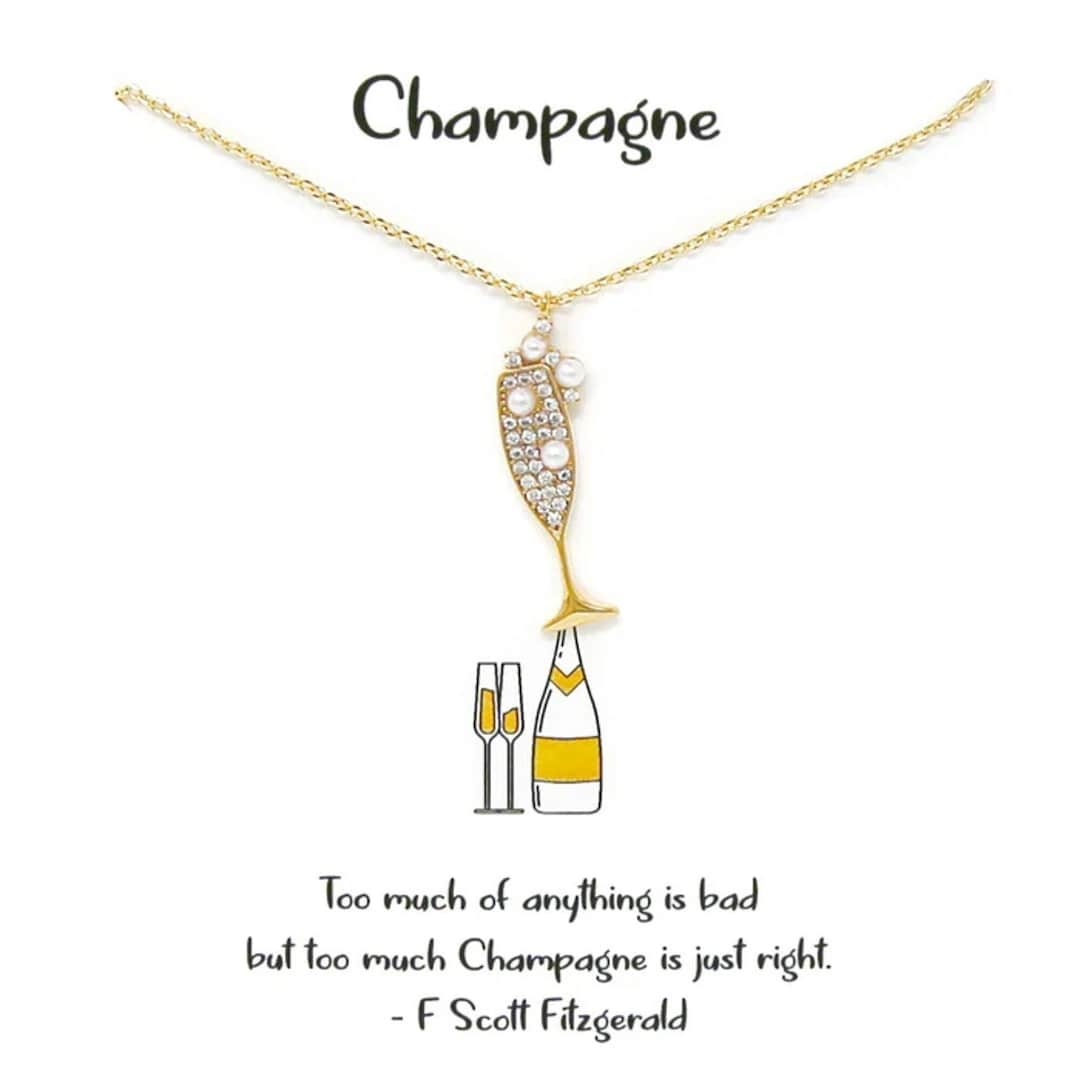 Gold Champagne Glass Pendant Necklace / Wedding Celebration Necklace ...