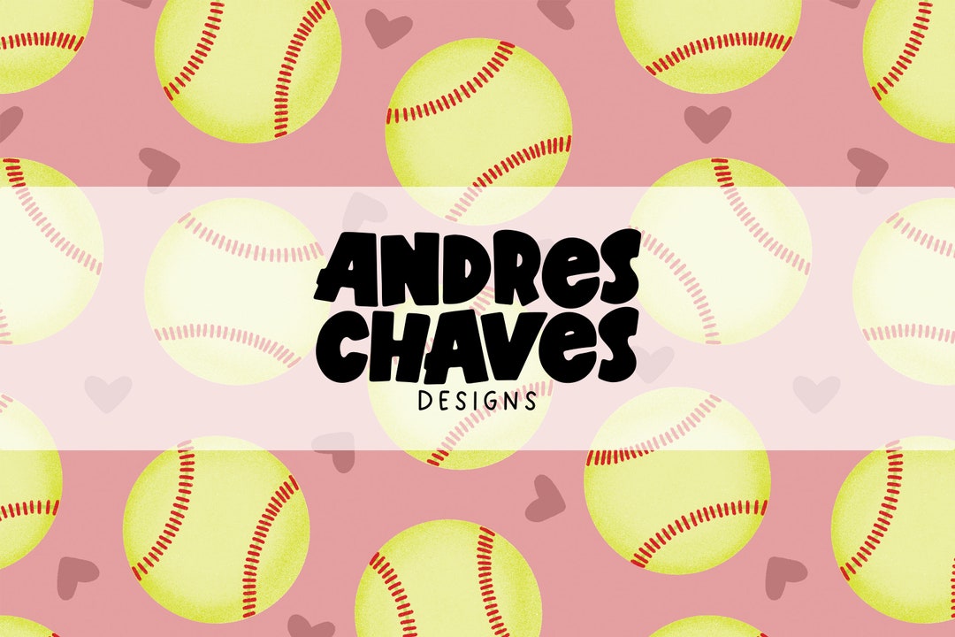 Softball - Pink Hearts - Seamless Pattern. Digital File for Use on ...