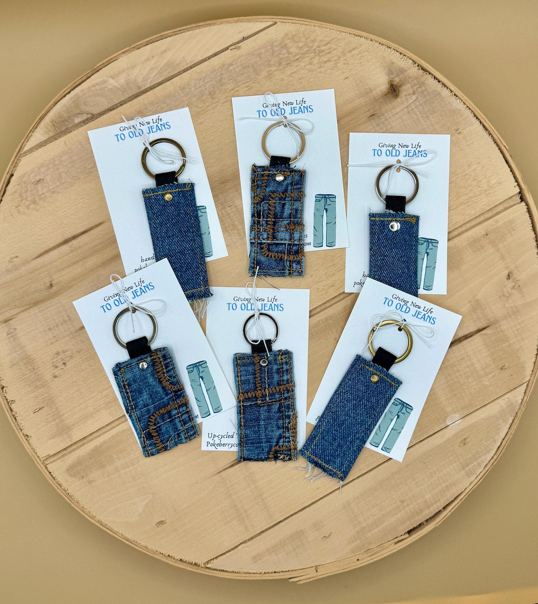 Denim Keychain Keyring, Upcycled Recycled Denim Jeans Keychain, Key ...