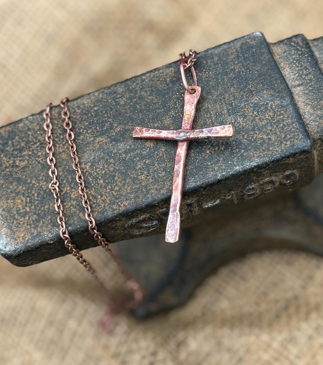 Men's Rustic Cross Necklace, Medium or Large Forged Hammered Copper ...