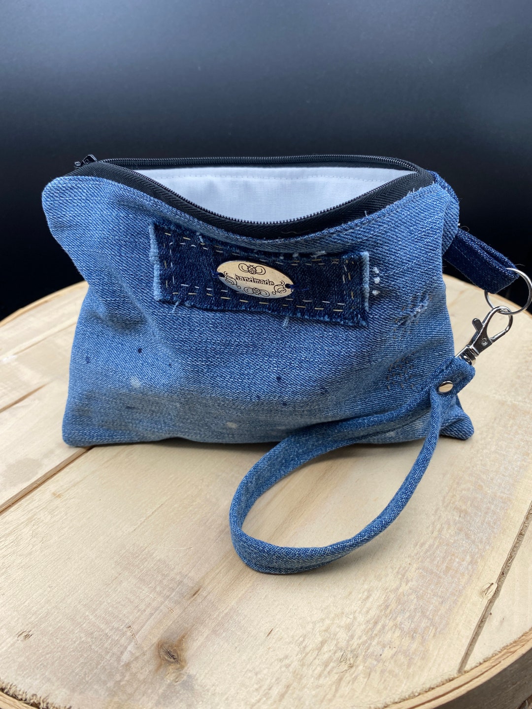 Small Denim Clutch Purse, Recycled Jeans Bag, Cell Phone Wristlet Purse ...