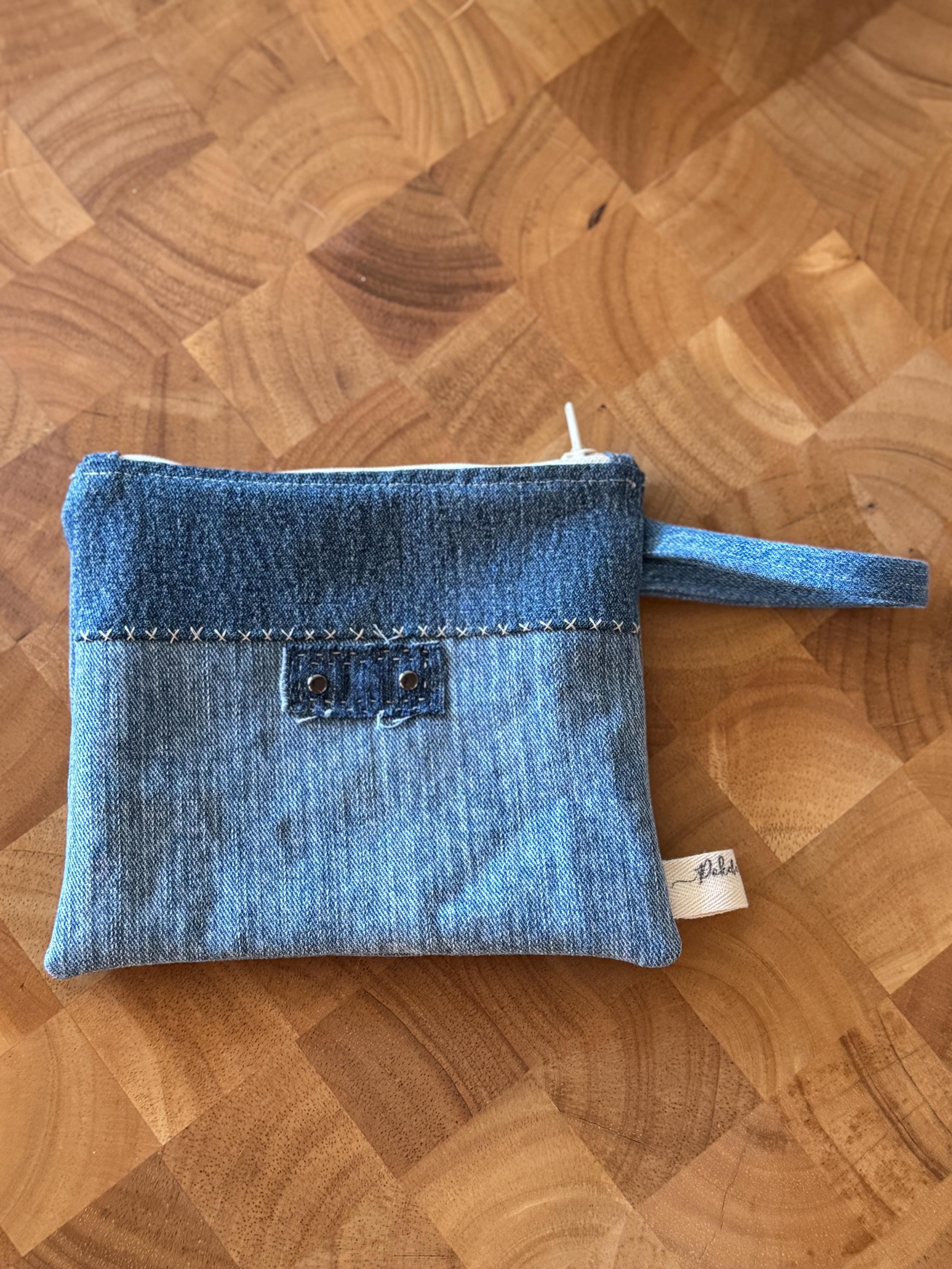 Small Denim Coin Purse, Recycled, Up-cycled Denim Jeans Small Zippered ...