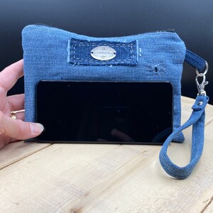 Small Denim Clutch Purse, Recycled Jeans Bag, Cell Phone Wristlet Purse ...
