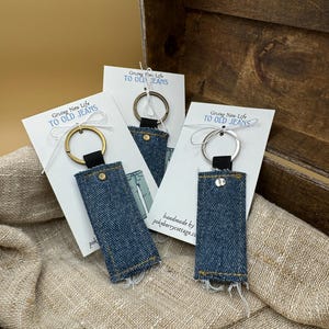 Denim Keychain Keyring, Upcycled Recycled Denim Jeans Keychain, Key ...