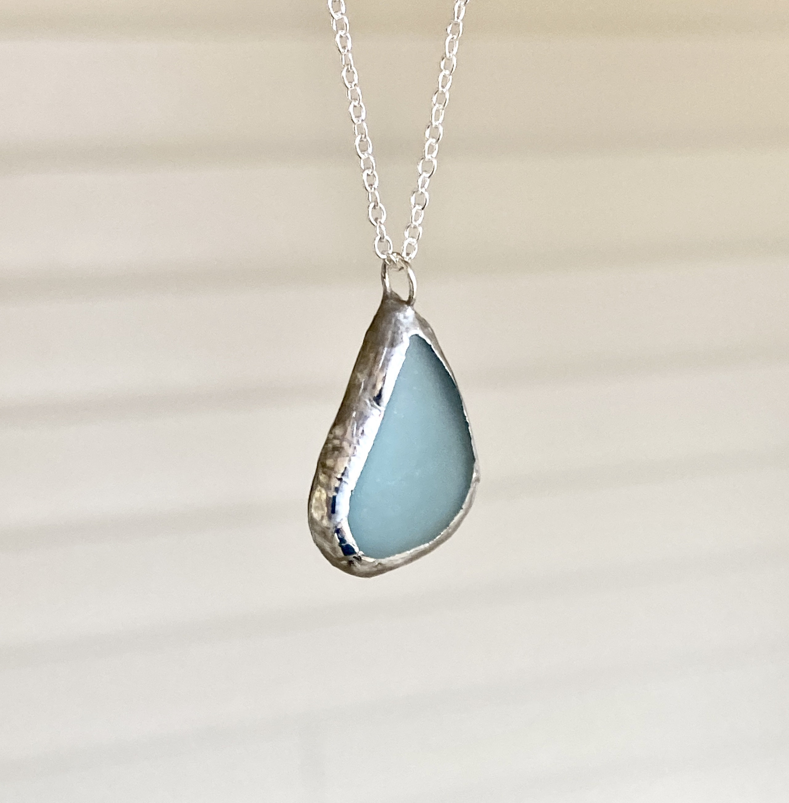 Aqua Sea Glass Necklace, Recycled Bottle Glass Pendant and Necklace in ...