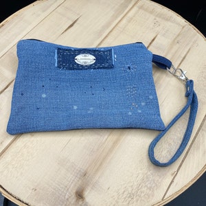 Small Denim Clutch Purse, Recycled Jeans Bag, Cell Phone Wristlet Purse ...