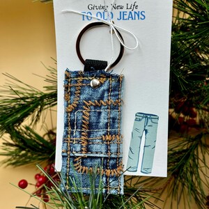Denim Keychain Keyring, Upcycled Recycled Denim Jeans Keychain, Key ...