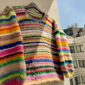 Colorful Striped Sweater, Knitted Sweater, Hand Knitted Warm Sweater ...