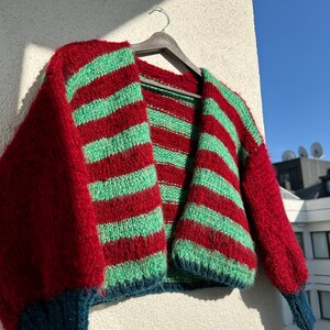 Green Red Crochet Cardigan, Hand Knitted Warm Cardigan, Oversize ...