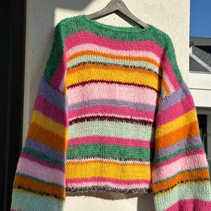 Colorful Striped Sweater, Crochet Sweater, Hand Knitted Warm Sweater ...