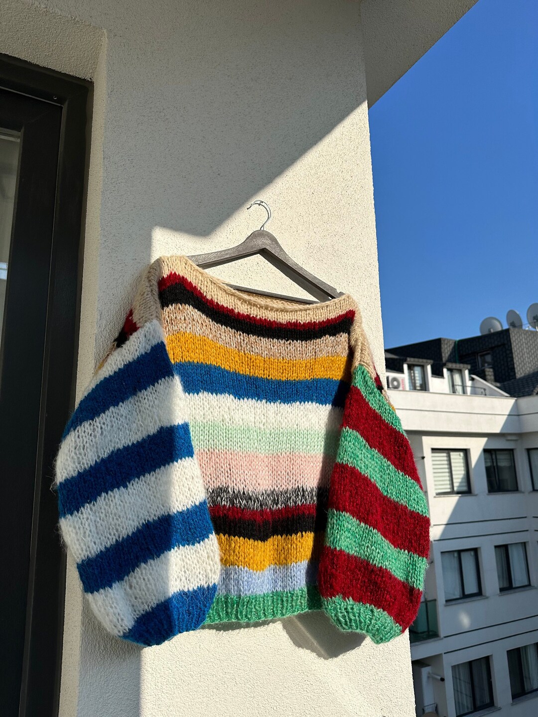 Colorful Striped Sweater, Crochet Sweater, Hand Knitted Warm Sweater ...