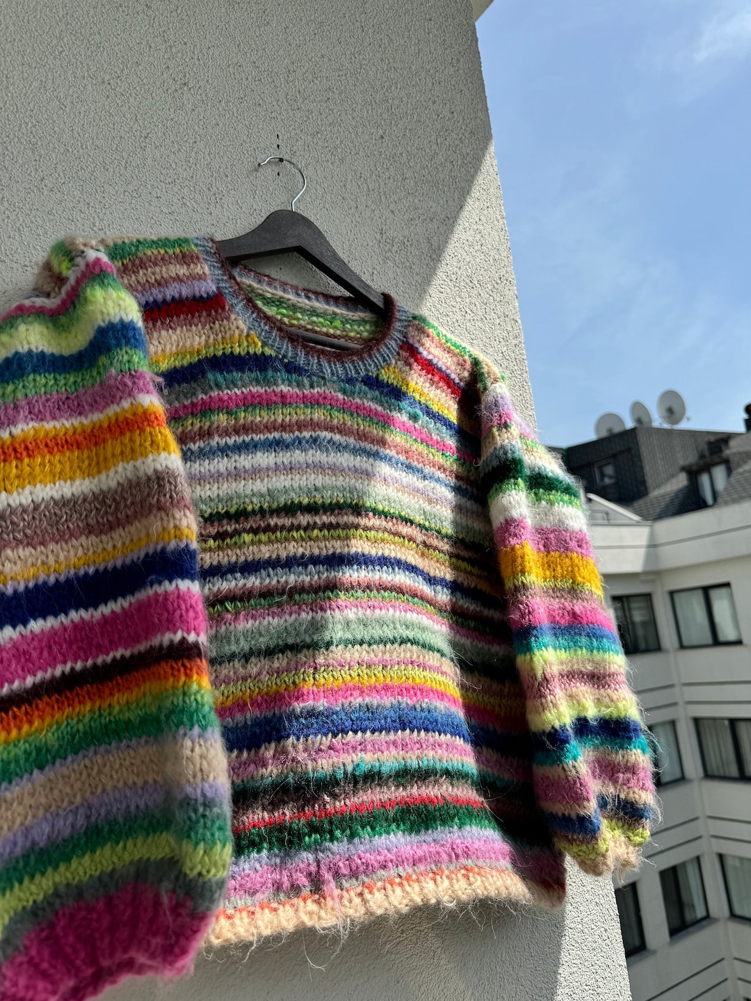 Colorful Striped Sweater, Crochet Sweater, Hand Knitted Warm Sweater ...