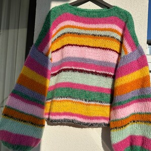 Colorful Striped Sweater, Crochet Sweater, Hand Knitted Warm Sweater ...