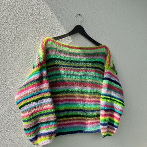 Colorful Striped Sweater, Crochet Sweater, Hand Knitted Warm Sweater ...