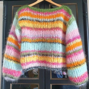 Colorful Striped Sweater, Crochet Sweater, Hand Knitted Warm Sweater ...