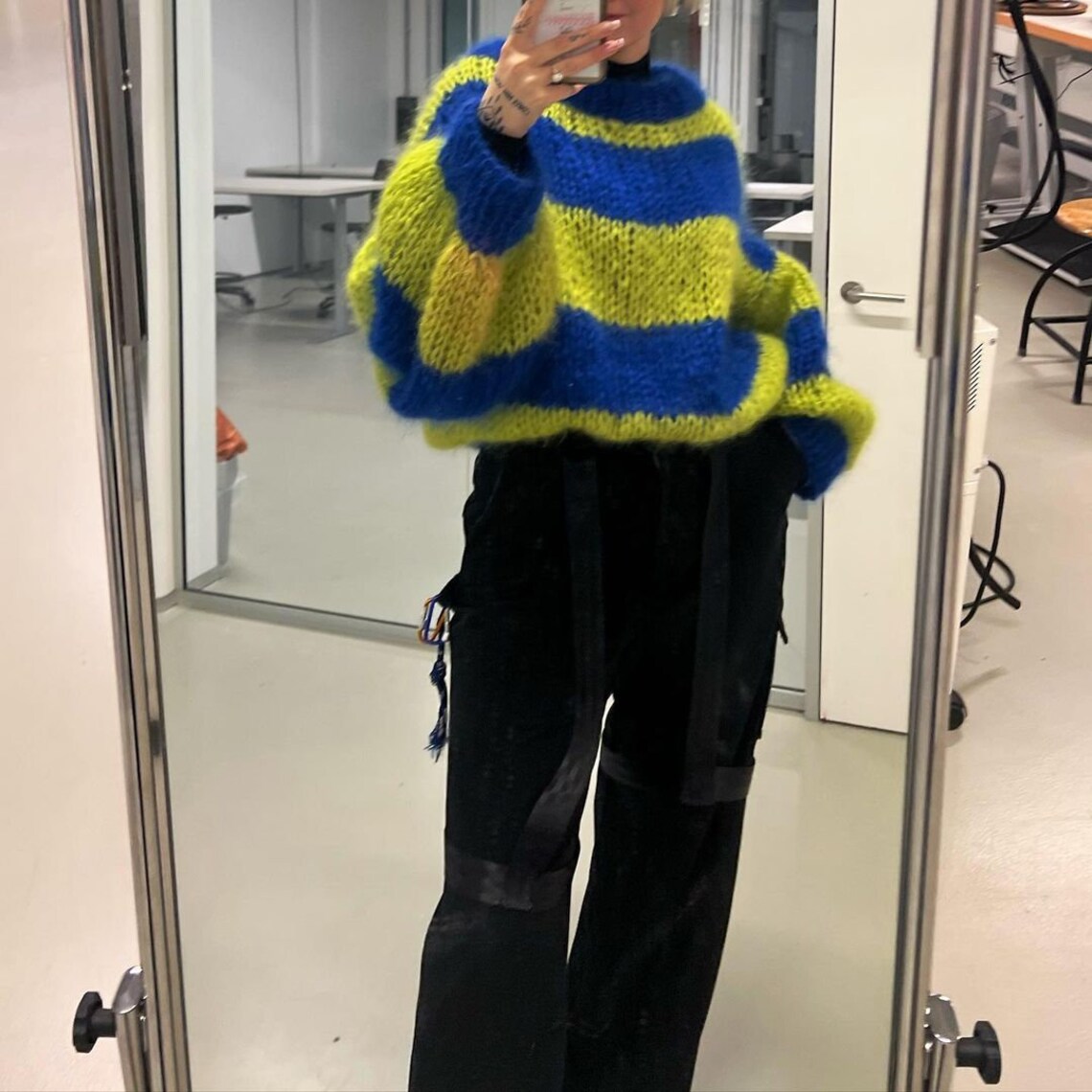 Colorful Striped Sweater, Crochet Sweater, Hand Knitted Warm Sweater ...