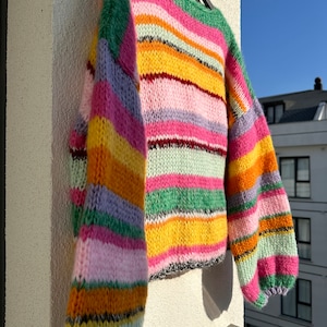 Colorful Striped Sweater, Crochet Sweater, Hand Knitted Warm Sweater ...