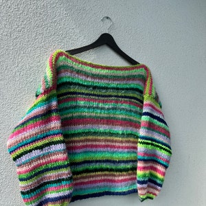 Colorful Striped Sweater, Crochet Sweater, Hand Knitted Warm Sweater ...