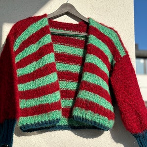 Green Red Crochet Cardigan, Hand Knitted Warm Cardigan, Oversize ...