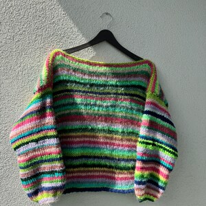Colorful Striped Sweater, Crochet Sweater, Hand Knitted Warm Sweater ...