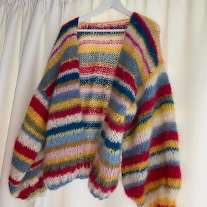 Colorful Crochet Cardigan, Hand Knitted Warm Cardigan, Oversize ...