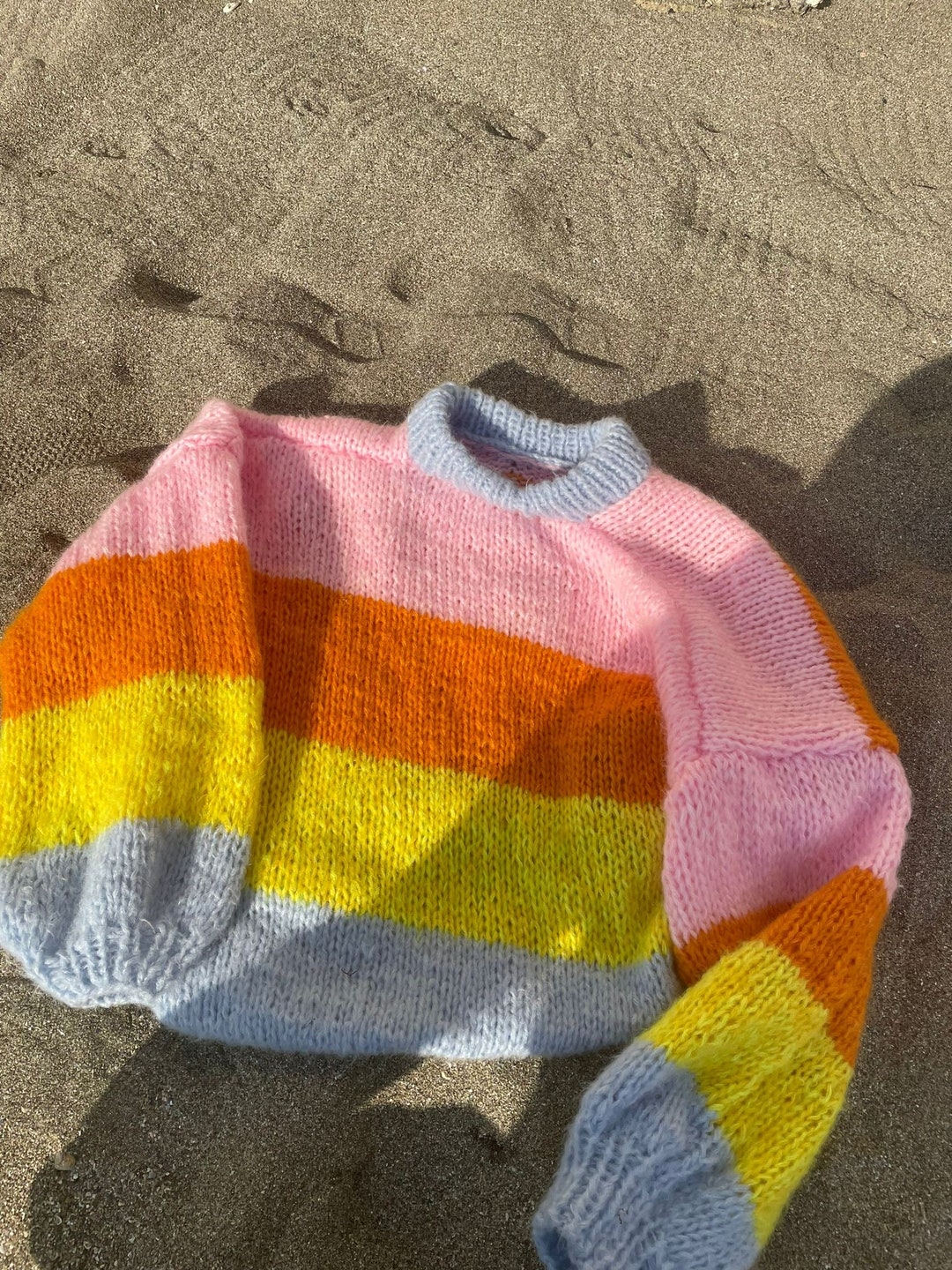Colorful Striped Sweater, Crochet Sweater, Hand Knitted Warm Sweater ...