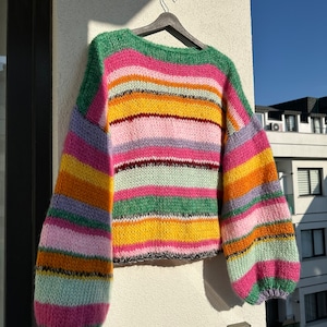 Colorful Striped Sweater, Crochet Sweater, Hand Knitted Warm Sweater ...