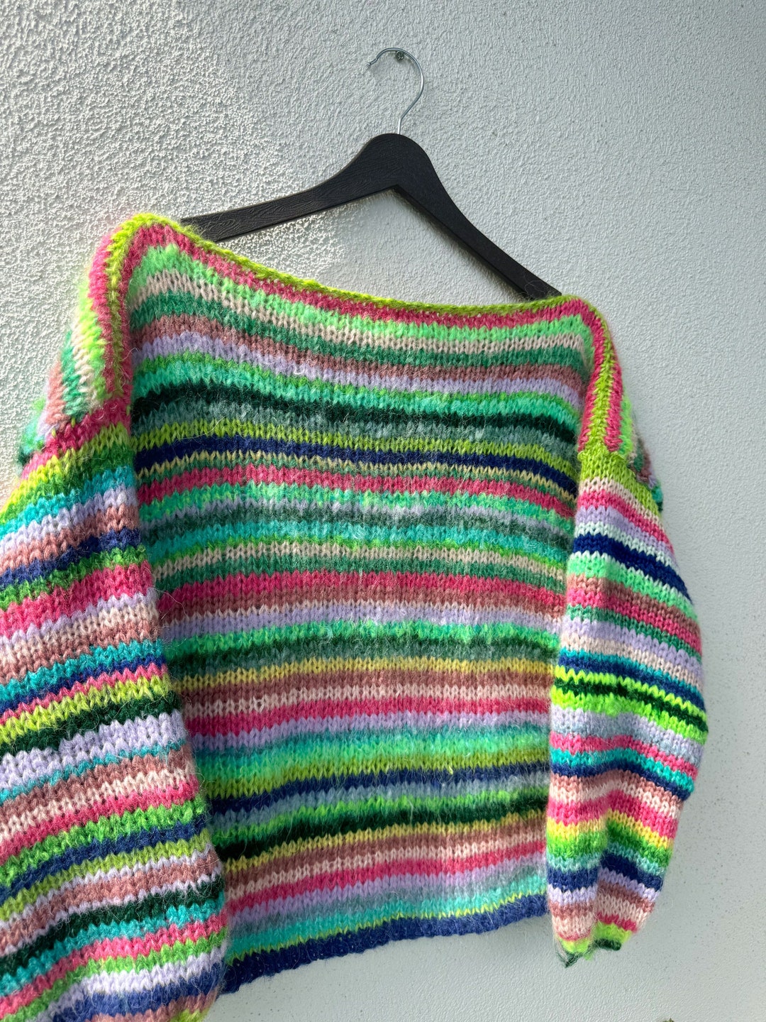 Colorful Striped Sweater, Crochet Sweater, Hand Knitted Warm Sweater ...