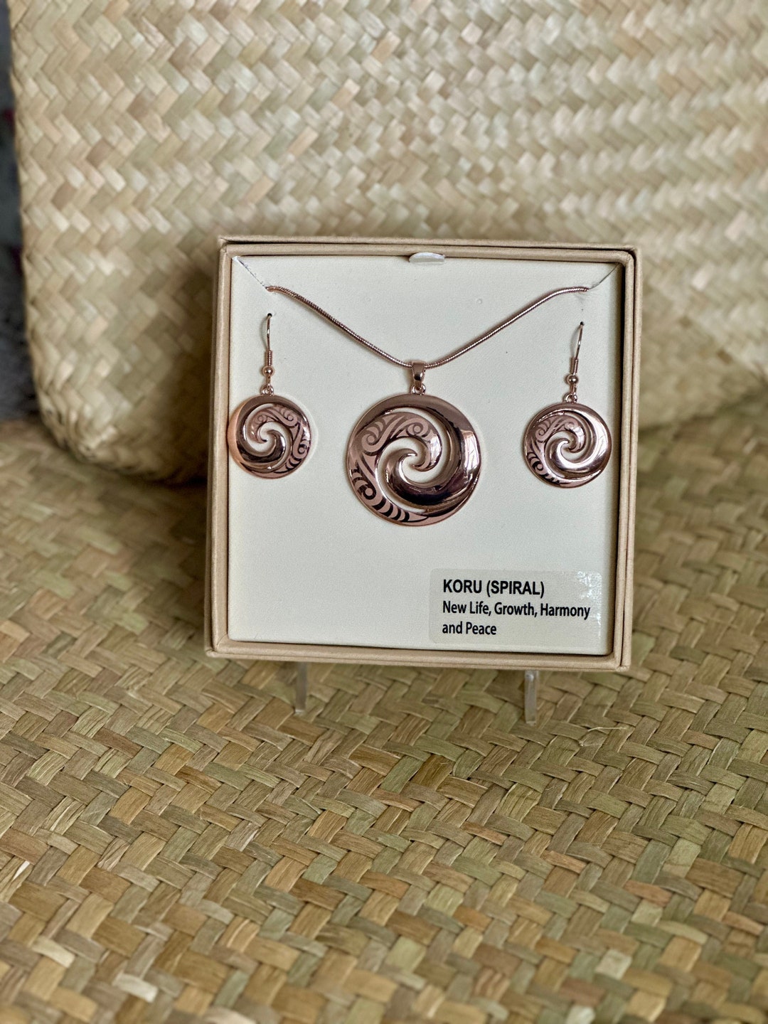 Boxed Rose Gold Koru Set With Laser Engraving New Zealand Inspired ...