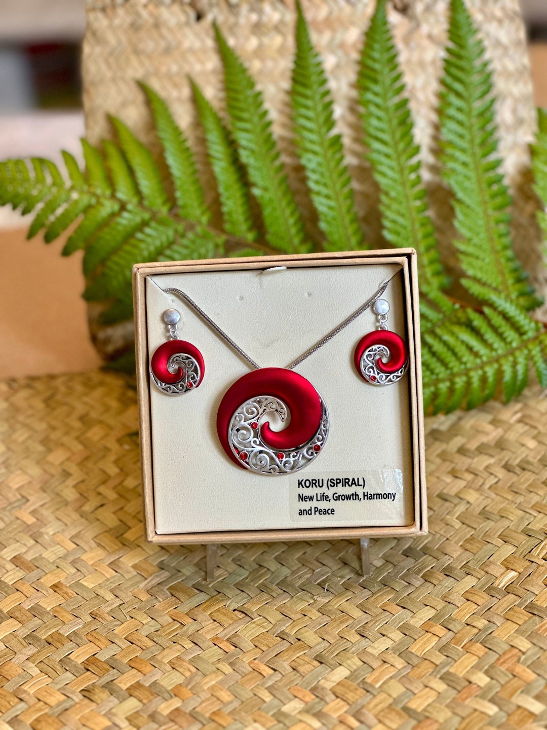 Boxed Red Koru Necklace & Earrings Set New Zealand Inspired Jewellery ...