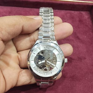 925 Sterling Silver Automatic Men's Round Watch Unique Link Bracelet ...