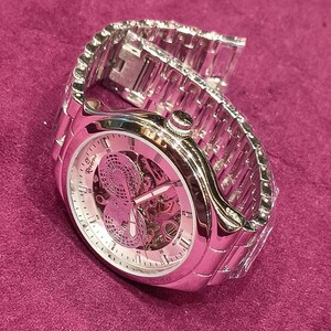 925 Sterling Silver Automatic Men's Round Watch Unique Link Bracelet ...