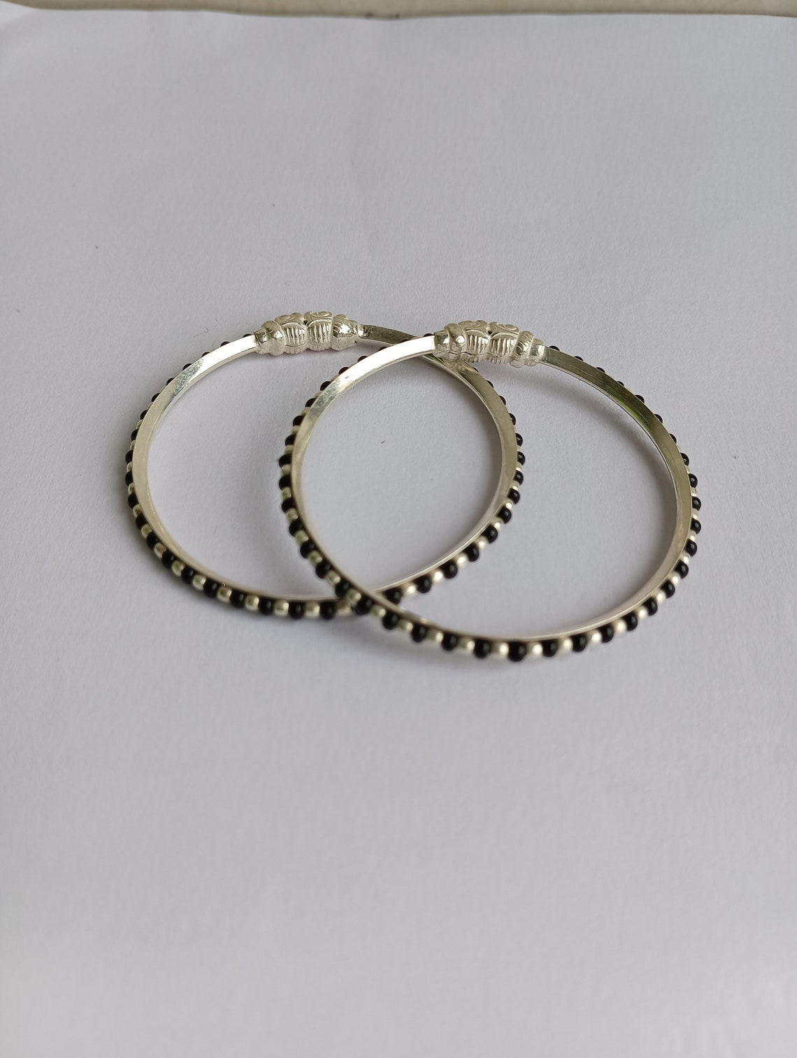 Sterling Silver Baby Bangle: Black Beads Nazariya, Kid's Gift - Etsy