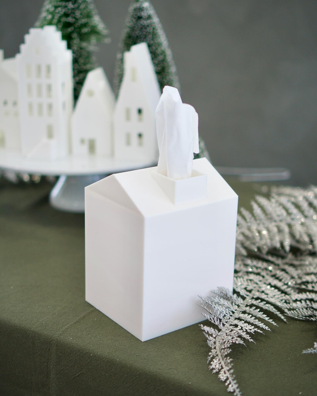 Villa Blanca Series® White Christmas Village Tissue Box - Etsy
