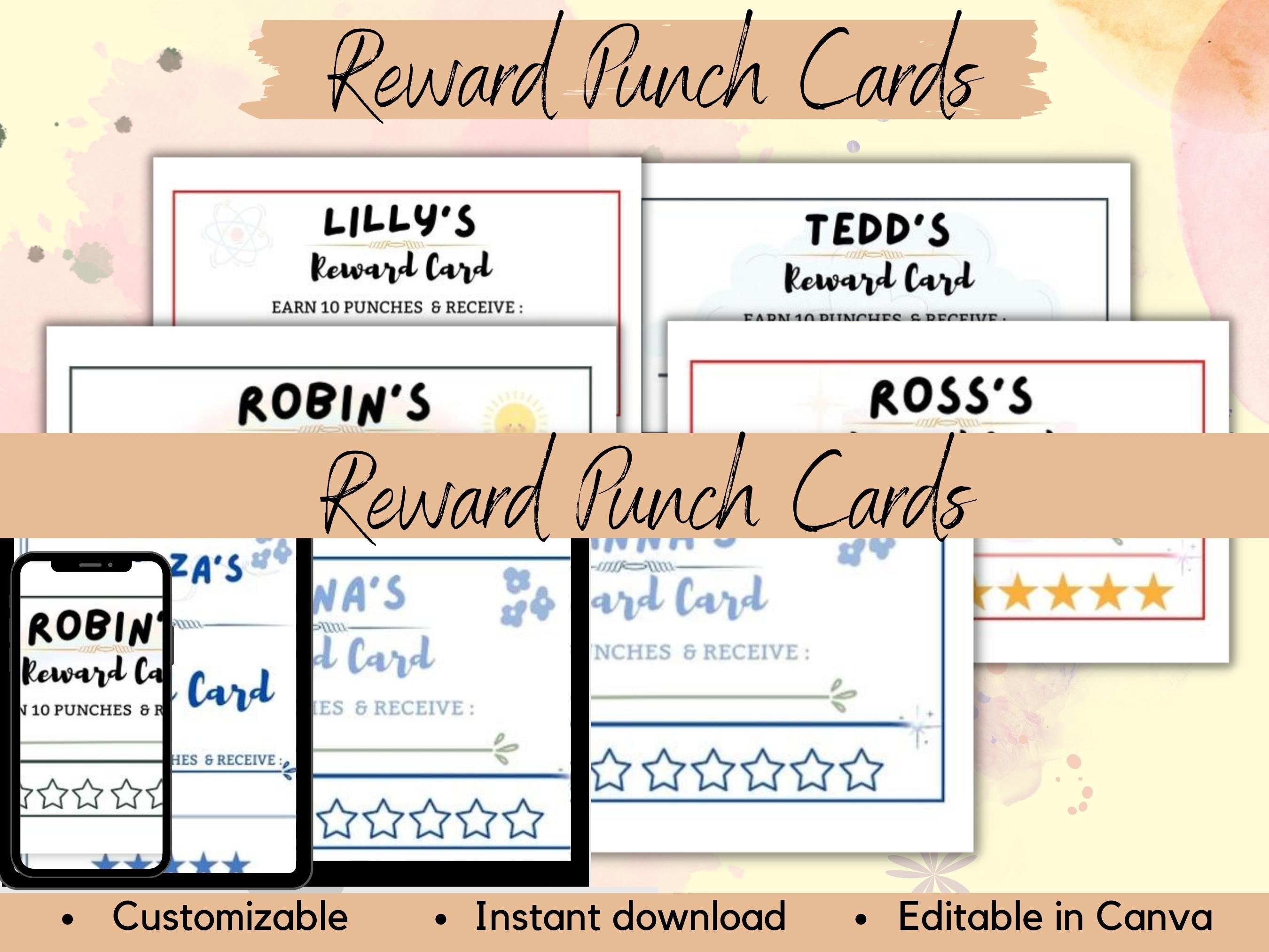 Reward Punch Card, Loyalty Card Punch Card, Behavior Punch Card, Esl ...