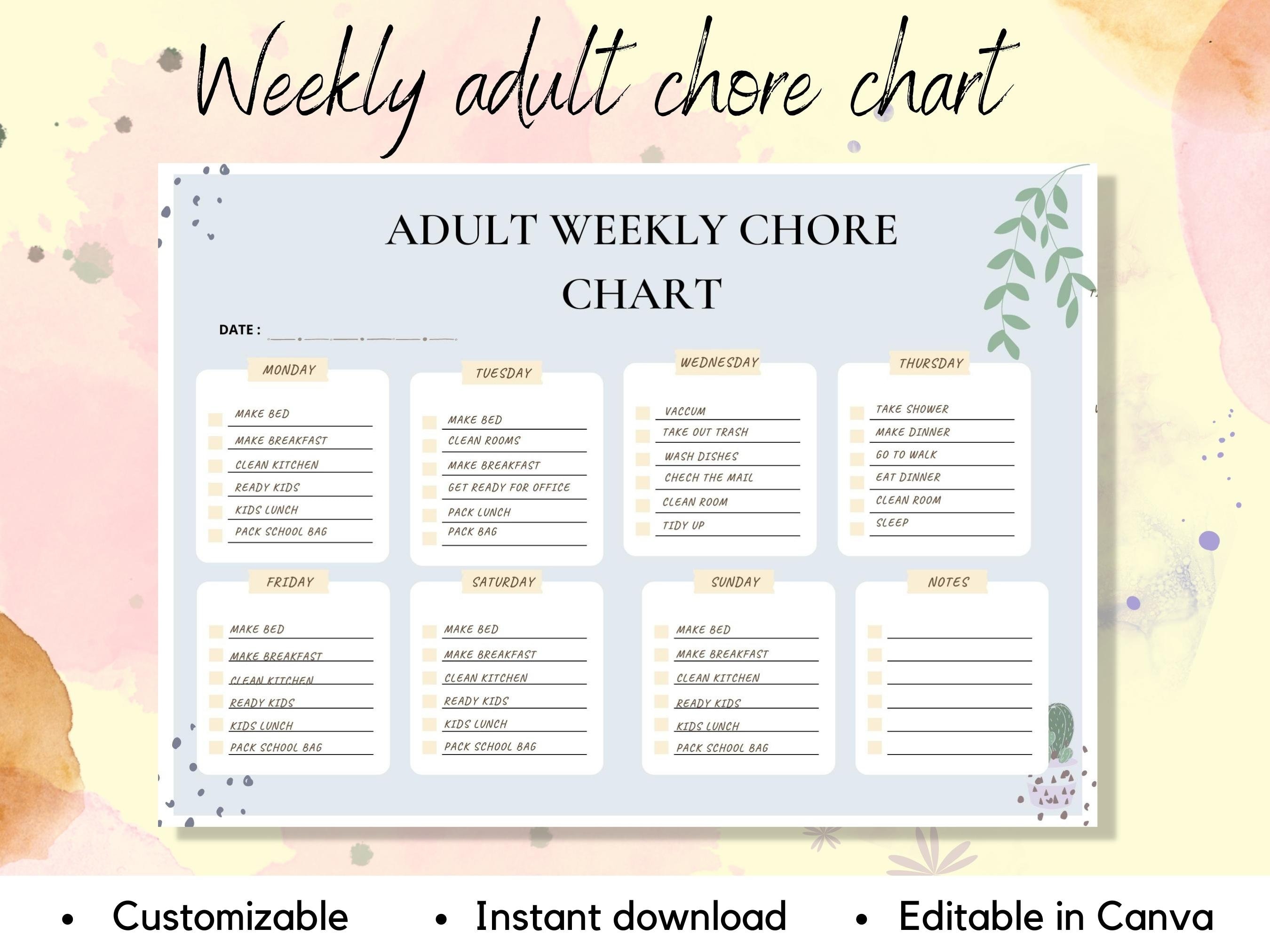 Chores Chart Adult, Chore Charts Adults,chore Charts Svg,to-do List ...