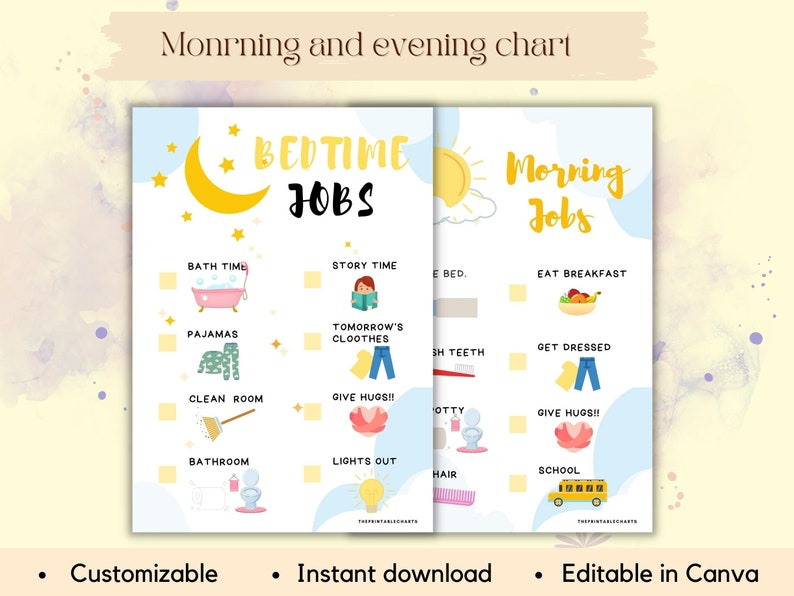 Morning and Night Chore Chart, Aesthetic ADHD Editable Chore List ...