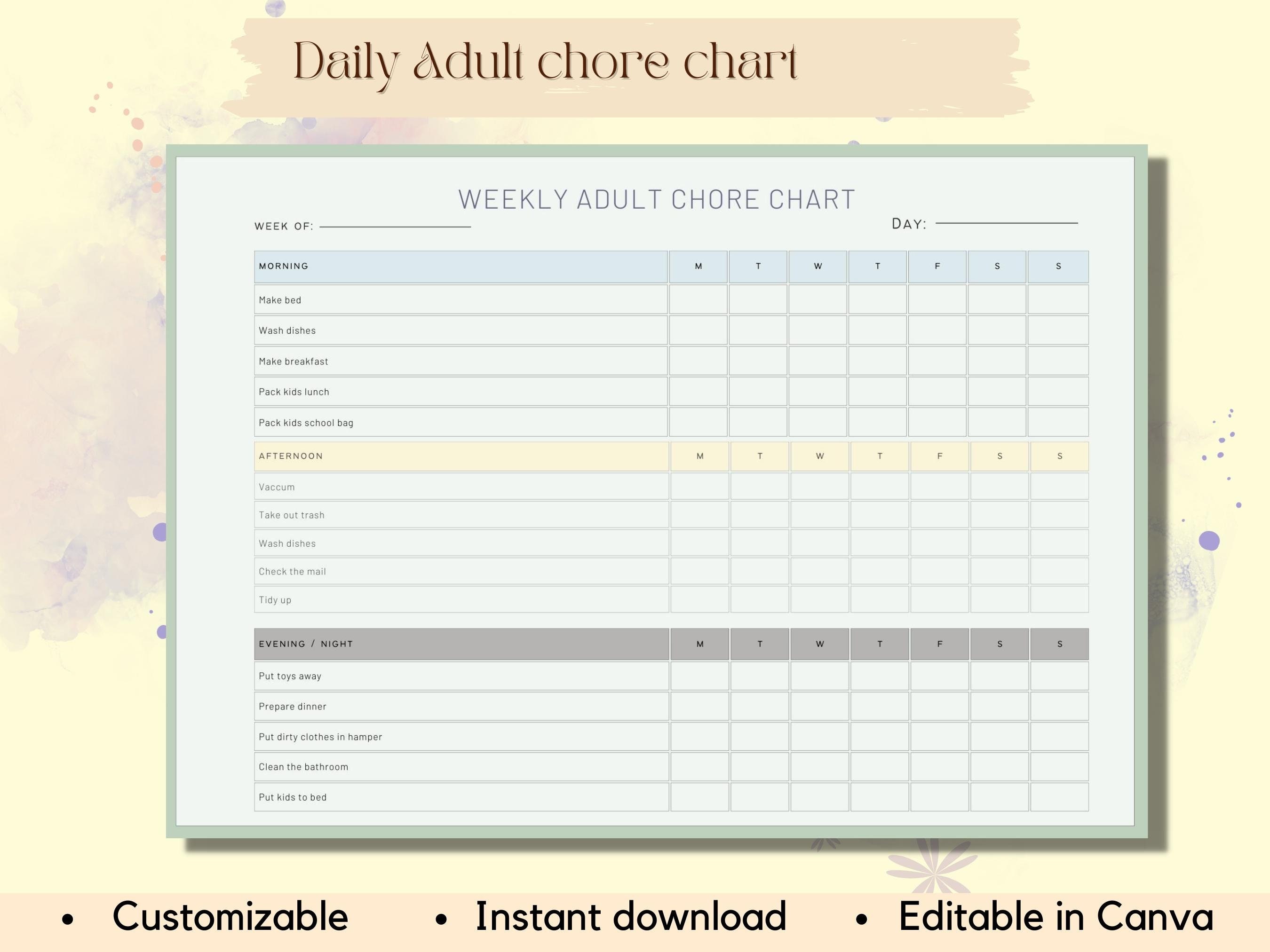 Chores Chart Adult Chore Charts Adultschore Charts Svgto-do - Etsy