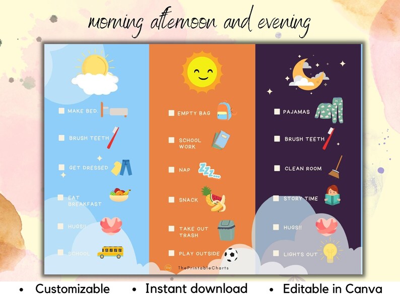 Morning and Nighttime Routine Checklist for Kidsvisual - Etsy